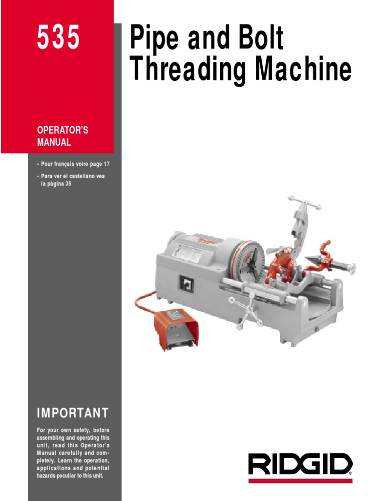 Ridgid 535 Pipe Threader Manual PDF | PDF | Screw | Switch