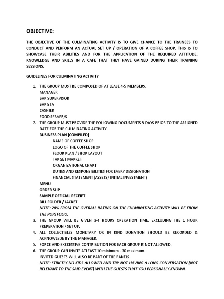 Guidelines For Culminating Activity | PDF | Drink | Foods