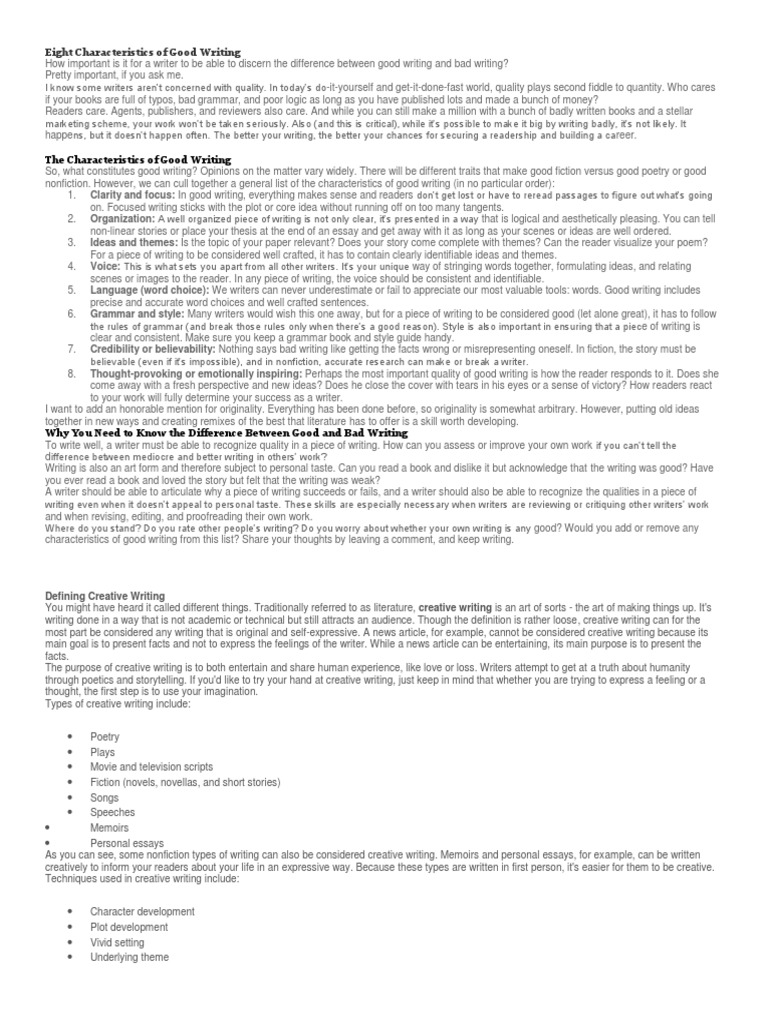 Eight Characteristics of Good Writing | PDF | Writers | Narrative