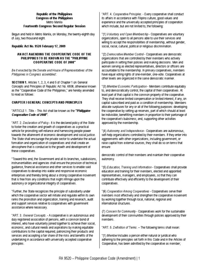 RA 9520 - Philippine Cooperative Code | PDF | Cooperative | Board Of ...