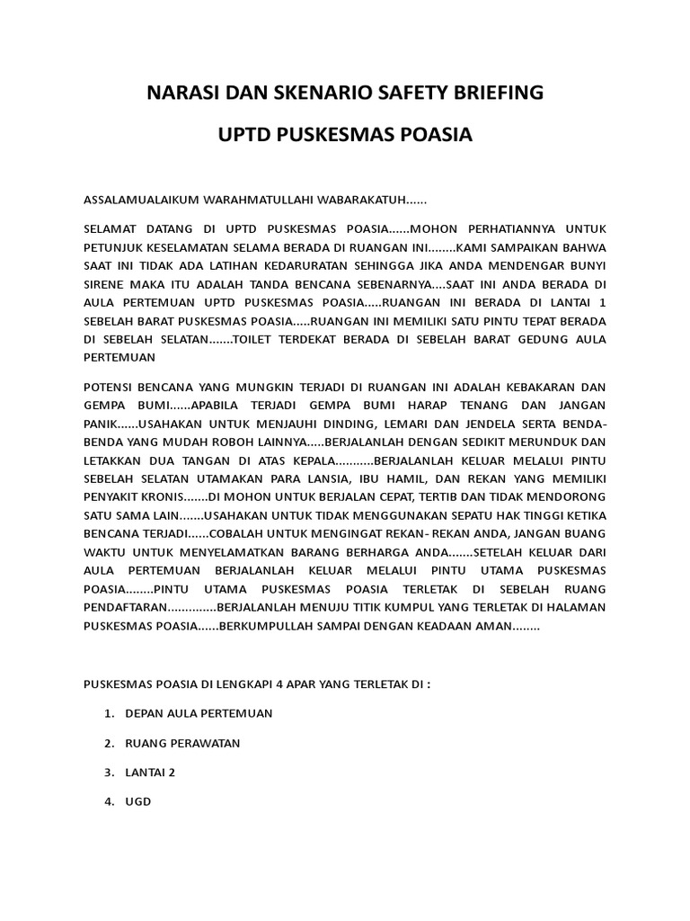 Narasi Dan Skenario Safety Briefing | PDF