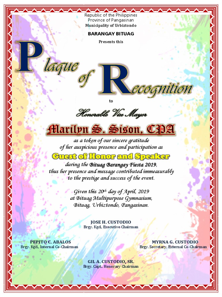Honorable Vice Mayor: Guest of Honor and Speaker | PDF