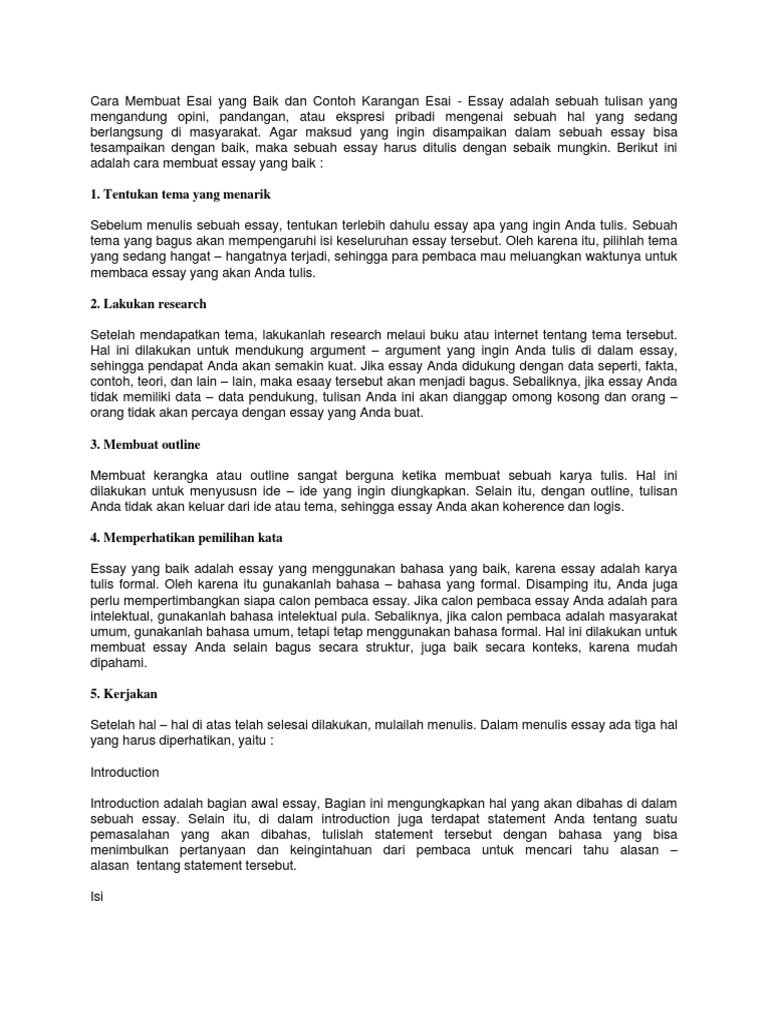 Cara Membuat Esai Yang Baik Dan Contoh Karangan Esai Pdf