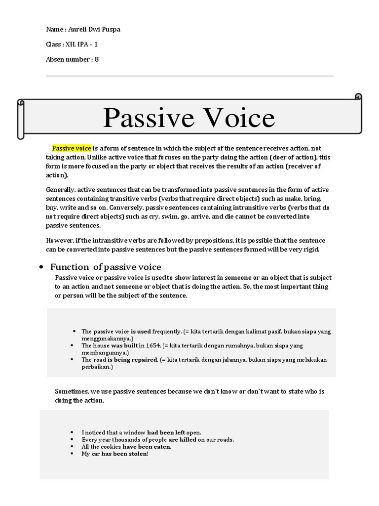 Analysis of Passive Voice: Forms, Functions, and Examples | PDF ...