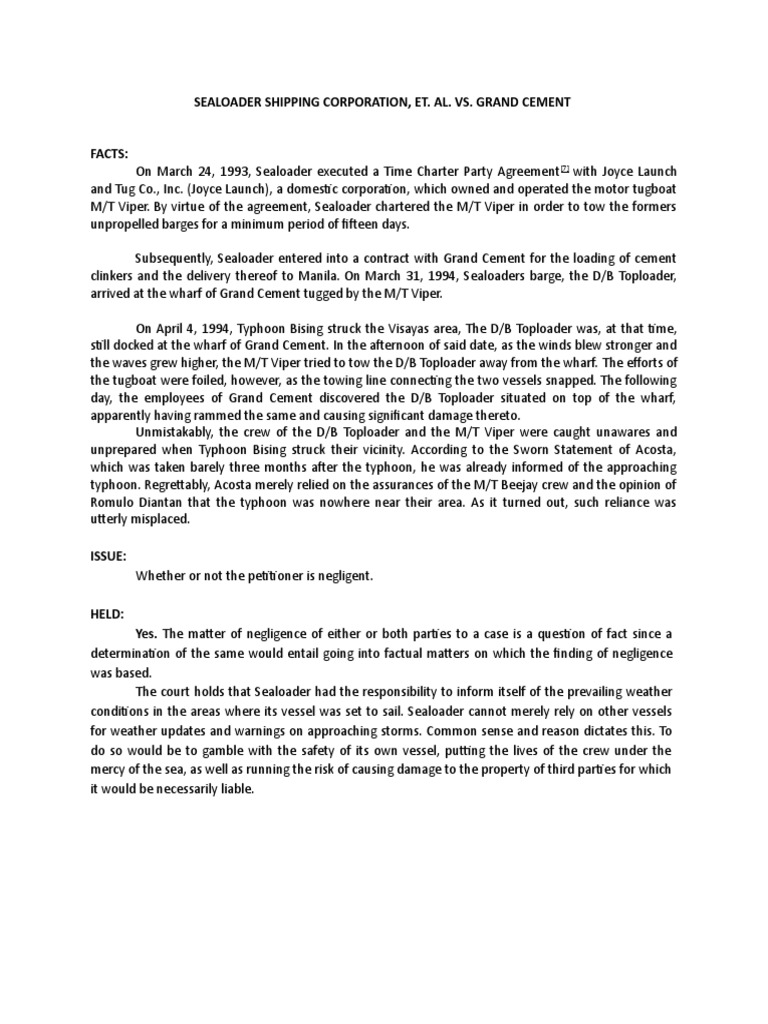 Sealoader Shipping Corporation | PDF | Tugboat | Negligence