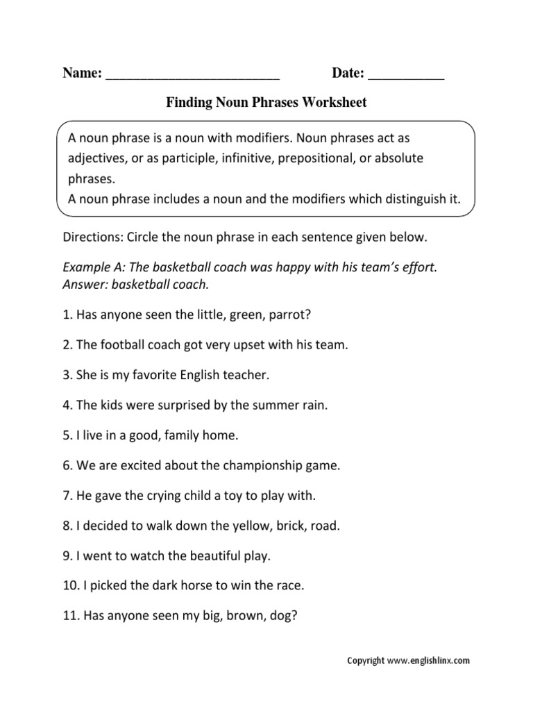 Finding Noun Phrases Worksheet PDF | PDF