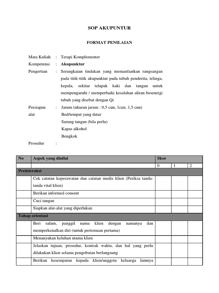 SOP Akupunktur untuk Terapi Komplementer | PDF