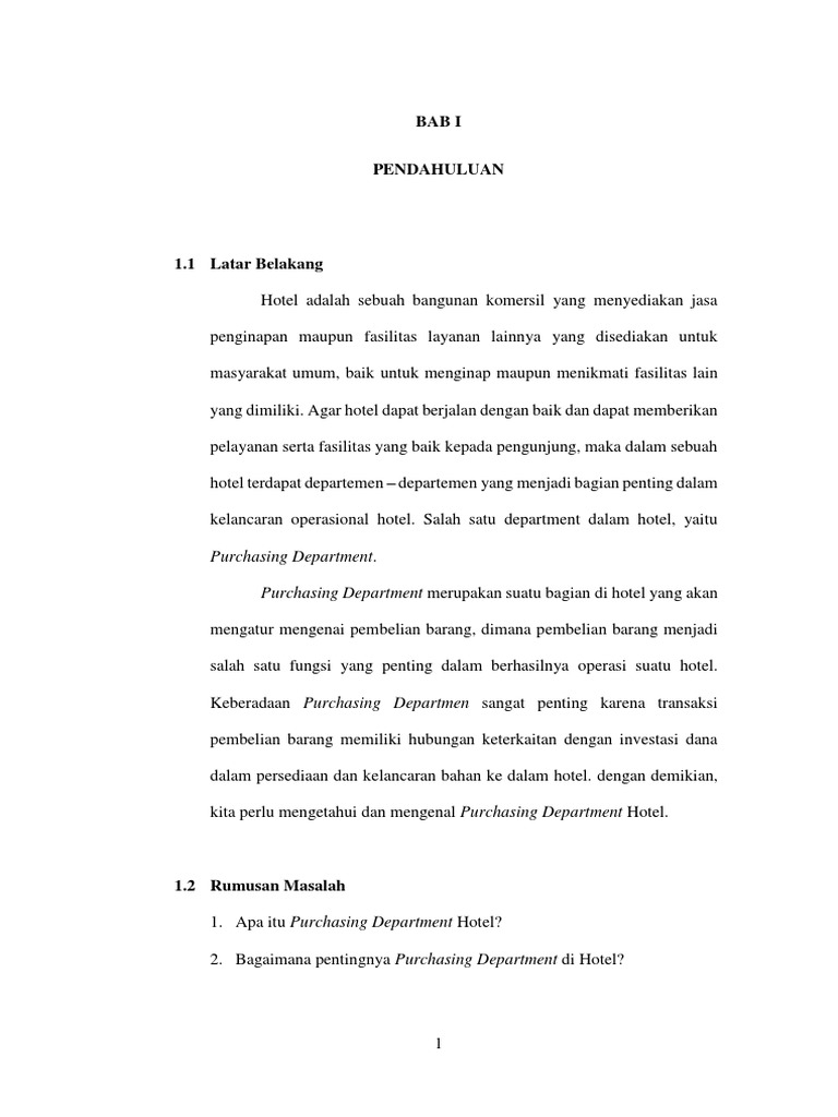 Pentingnya Purchasing Department Hotel | PDF