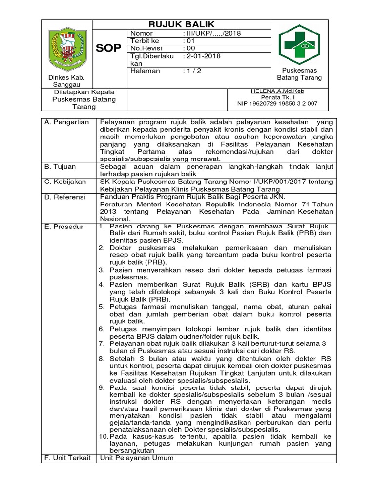 SOP Rujuk Balik Puskesmas | PDF
