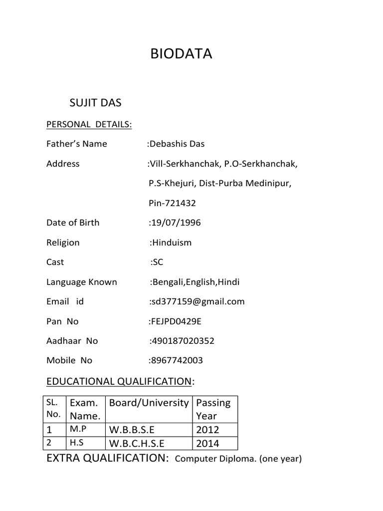 BIODATA Sujit | PDF