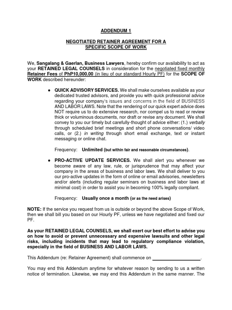 Basic Retainer Agreement Proposal (E&R Builders) | PDF | Lawyer ...