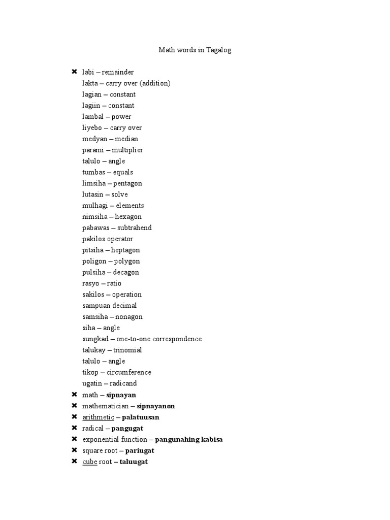 Math Words in Tagalog | PDF