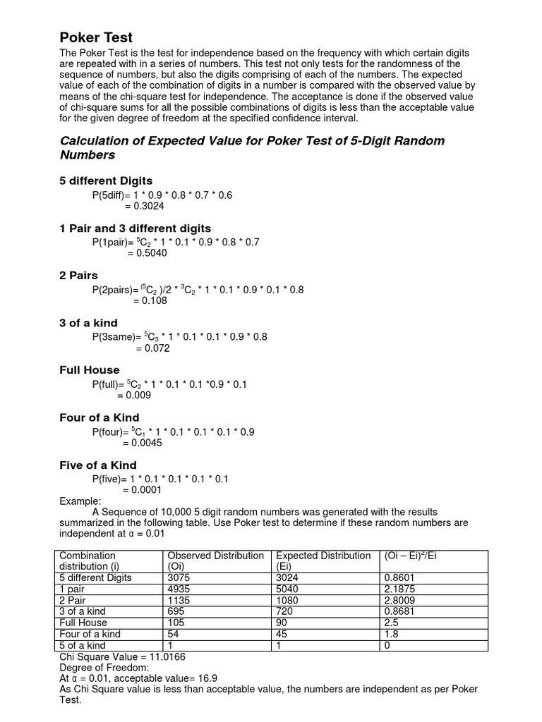 Poker Test: Calculation of Expected Value For Poker Test of 5-Digit ...