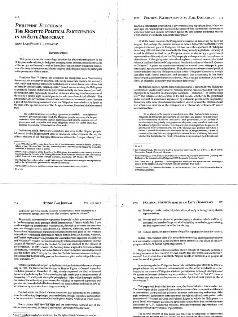 Political Participation in Elite Democracy | PDF | Philippines | Democracy