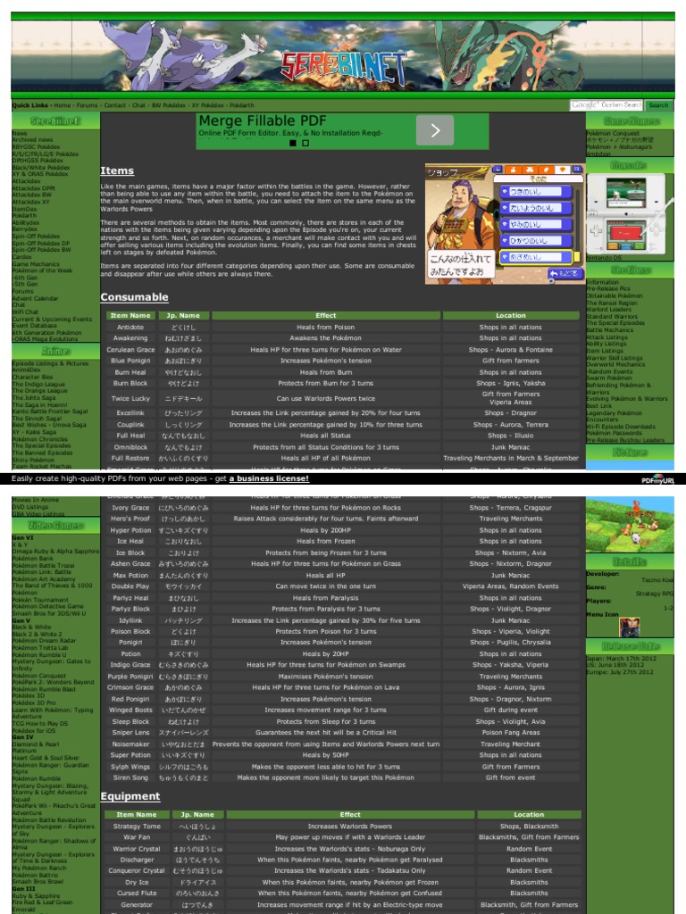 HTTP Serebii Net Conquest Items SHTML | PDF | Pokémon | Japanese Games