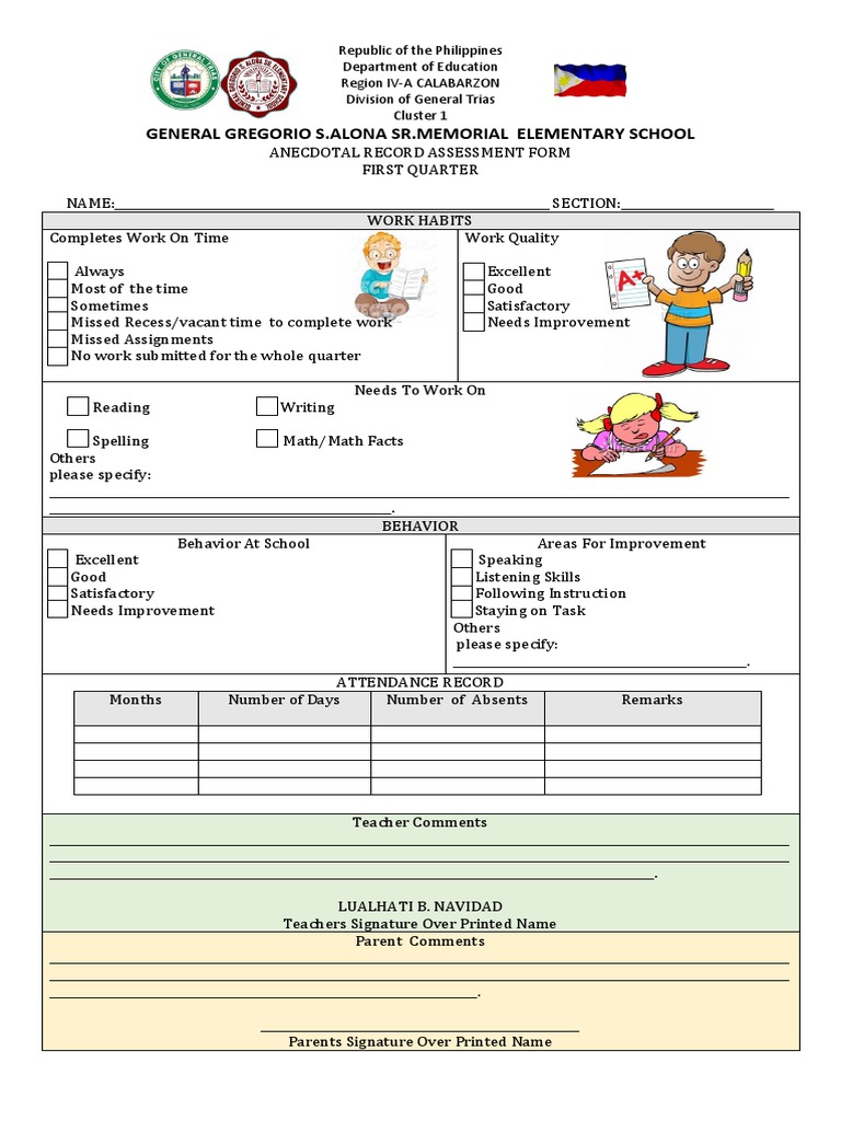 Anecdotal Record Assessment Form | PDF | Education Theory | Educational ...
