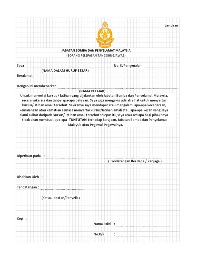 Borang Pelepasan Tanggungjawab Bomba | PDF
