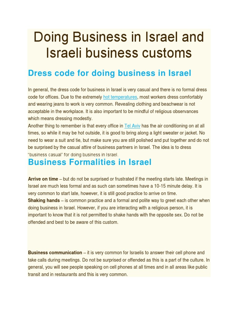 Doing Business in Israel and Israeli Business Customs | PDF | Workweek ...