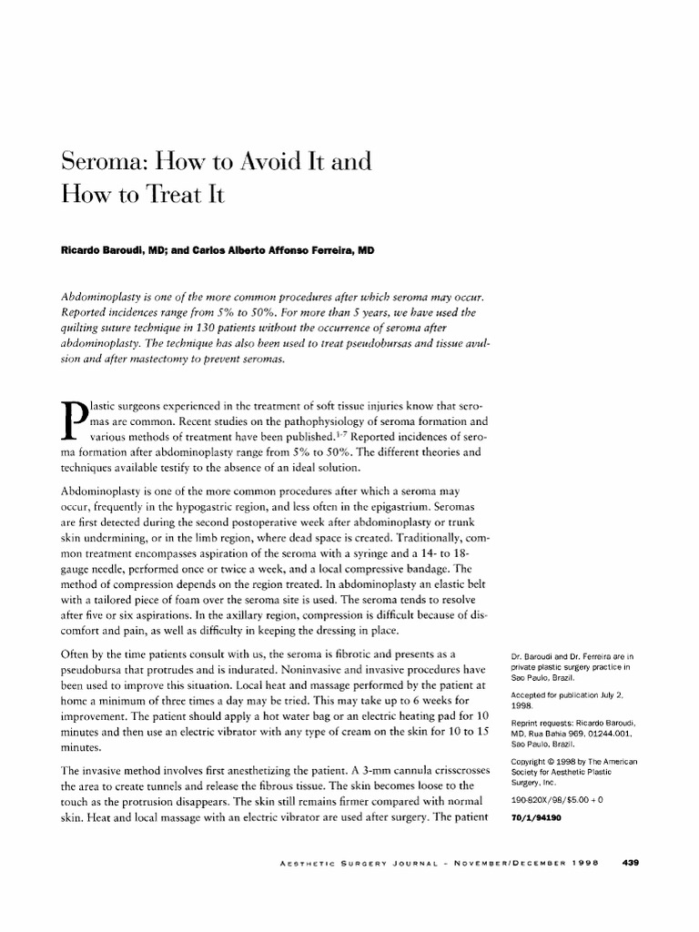 Baroudi Seroma - How To Avoid It and How To Treat It | PDF | Surgery ...