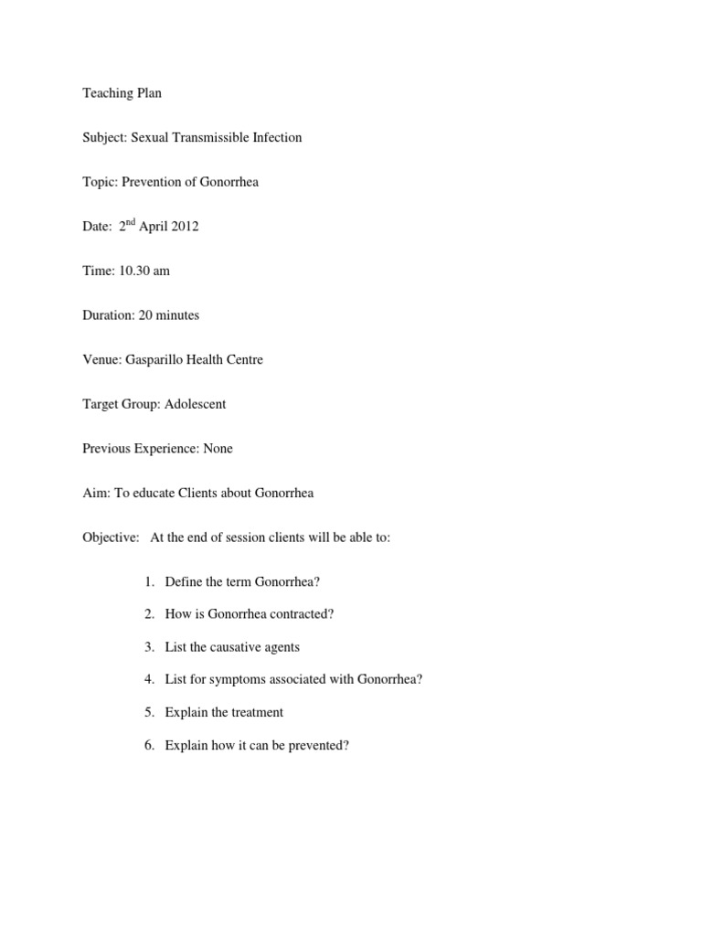 Teaching Plan | PDF | Sexually Transmitted Infection | Sexual Intercourse