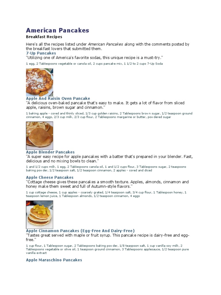 Different American Breakfast | PDF | Pancake | Oatmeal