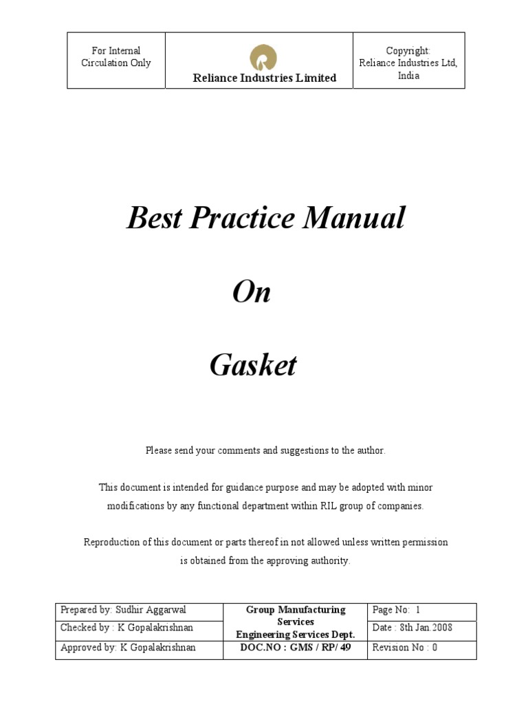 Best Practice Manual On Gasket: Reliance Industries Limited | PDF ...