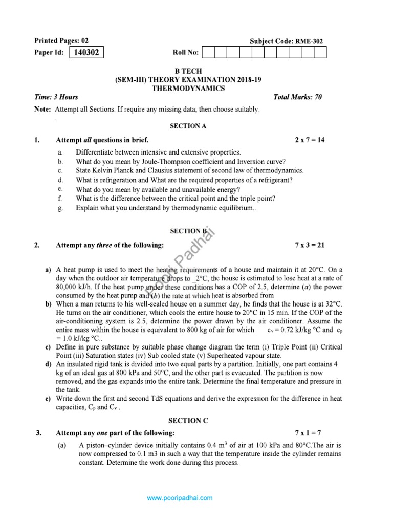 Thermodynamics RME302 PDF | PDF