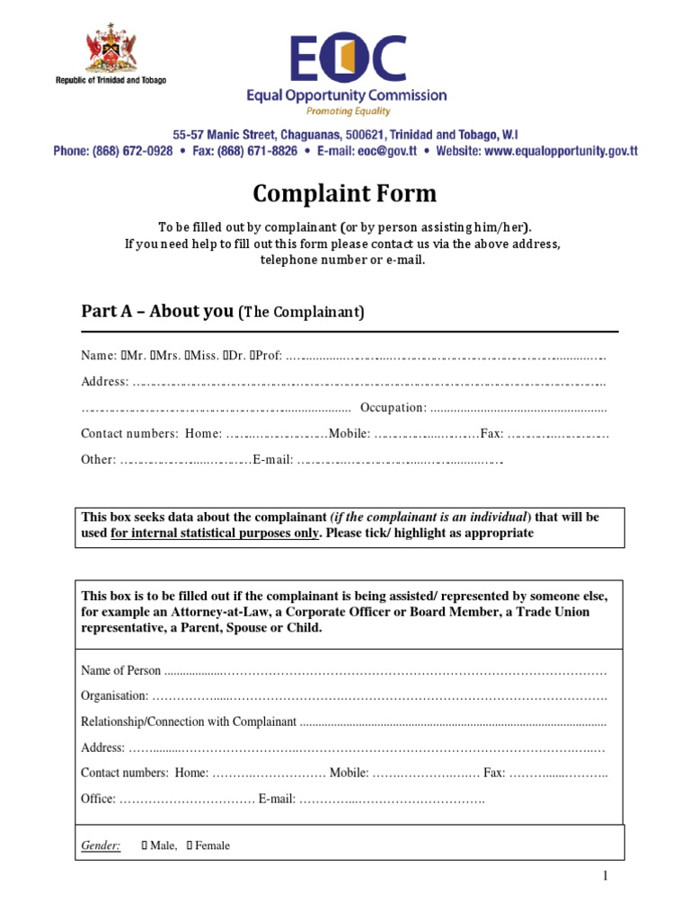 Complaint Form: Part A - About You | PDF | Complaint | Equal Opportunity