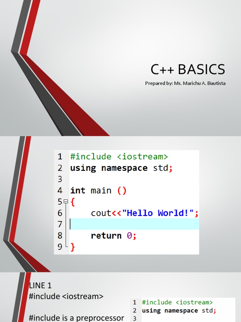 C++ Basics: Prepared By: Ms. Marichu A. Bautista | PDF