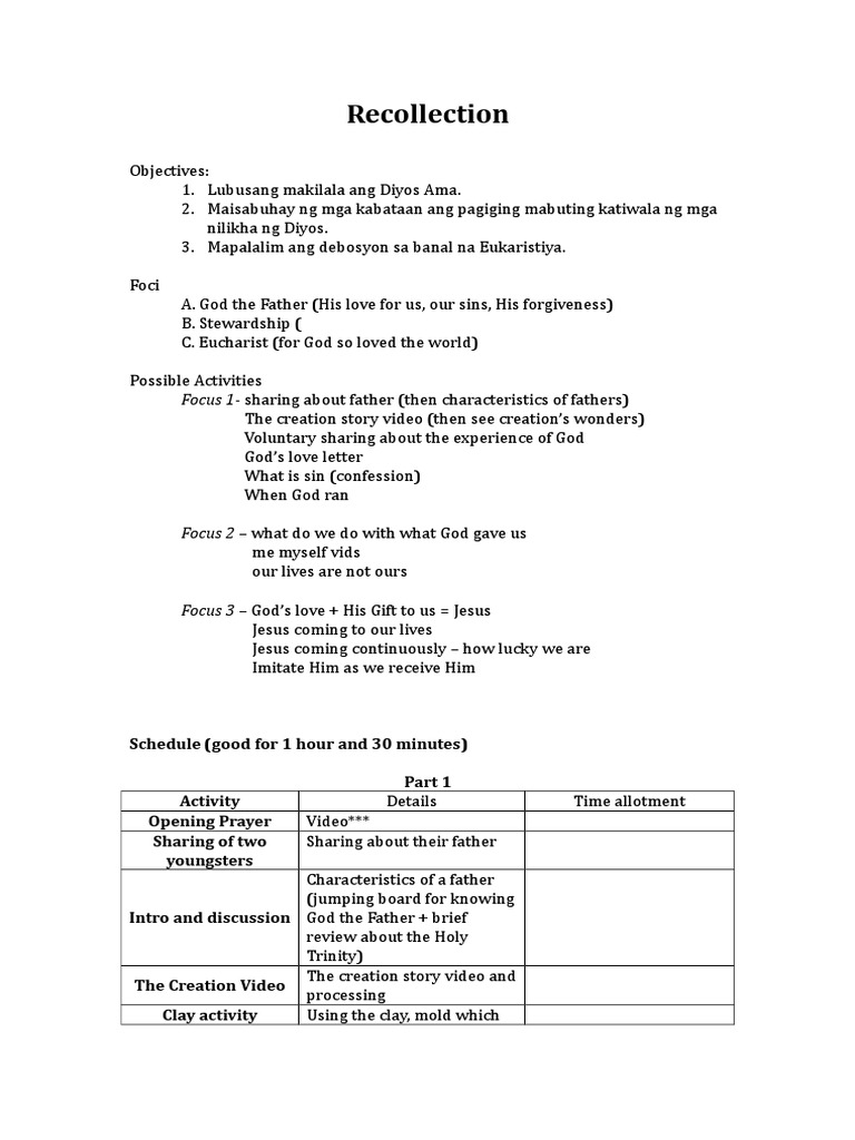 Recollection Module | PDF | Confession (Religion) | God The Father