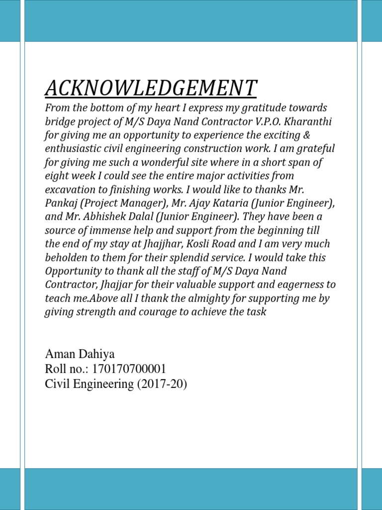 Civil engineering internship acknowledgement | PDF