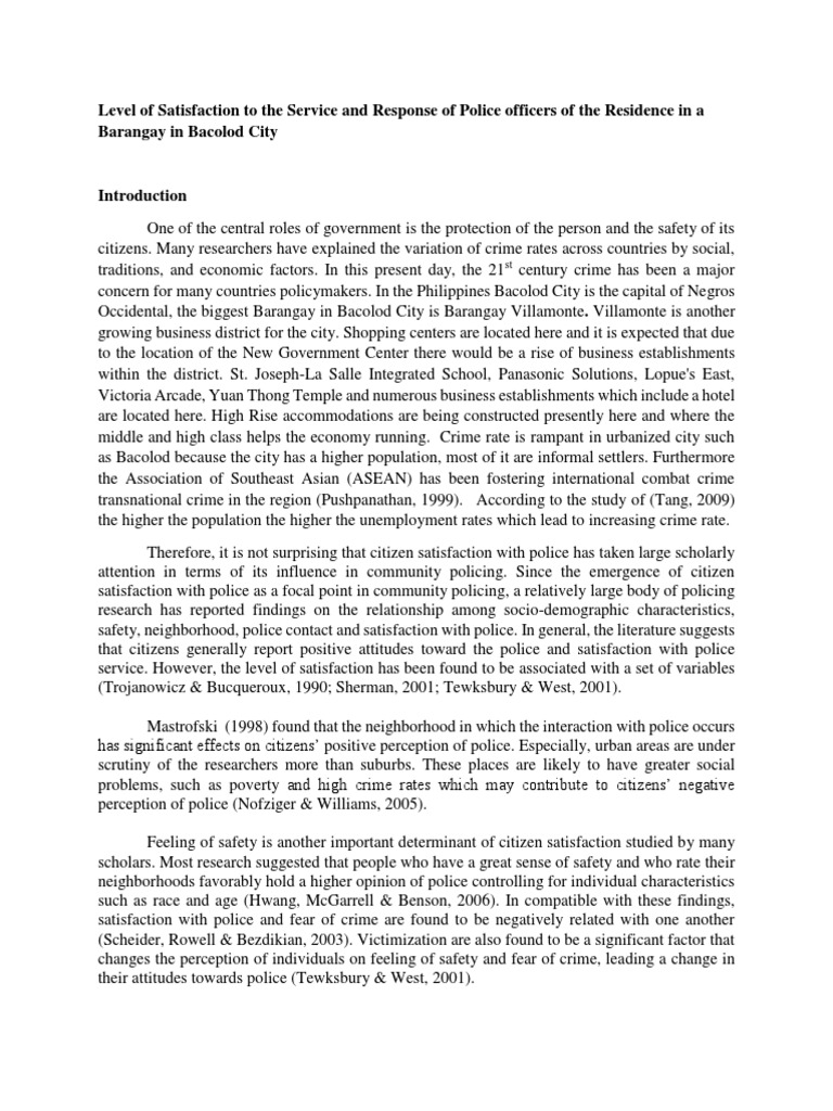 Police Service Satisfaction in Bacolod City | PDF | Socioeconomic ...