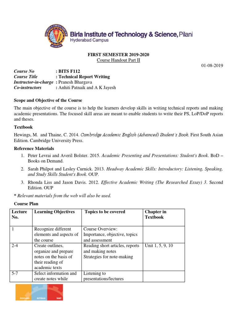 BITS F112 Technical Report Writing | PDF | Academic Dishonesty ...