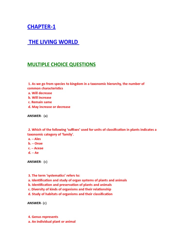 01) CHAPTER 1 The Living World | PDF | Taxonomy (Biology) | Organisms