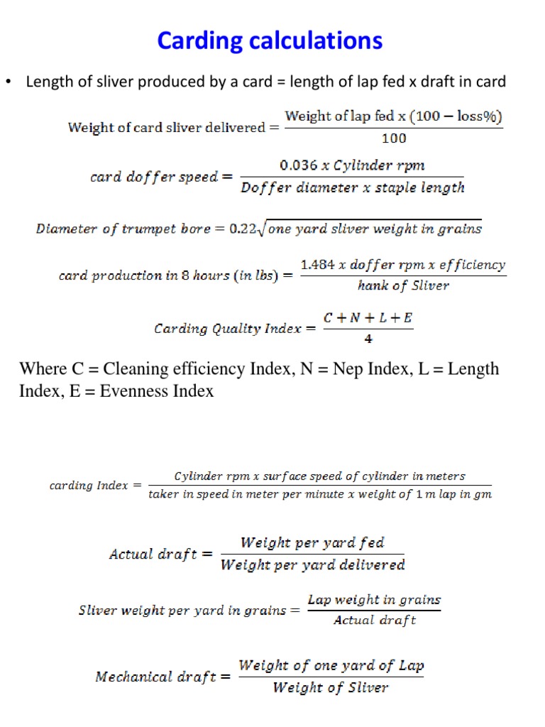 Carding Calculations | PDF | Mechanical Engineering | Nature