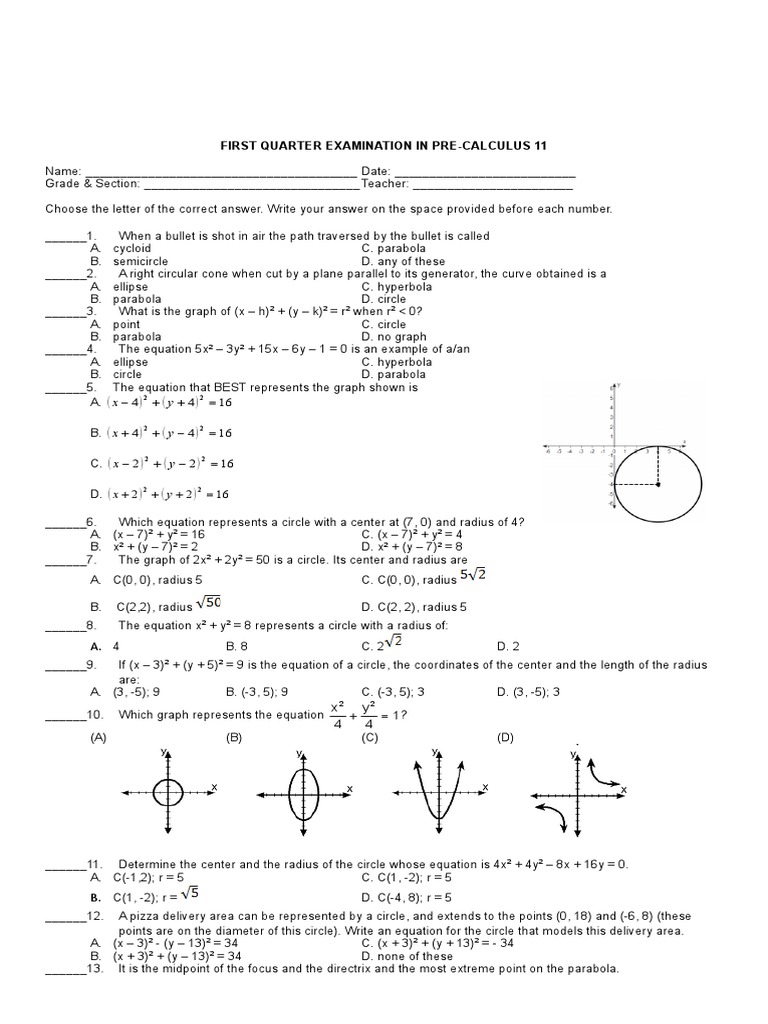 Pre Cal - 1st Q Exam | PDF | Ellipse | Algebraic Geometry