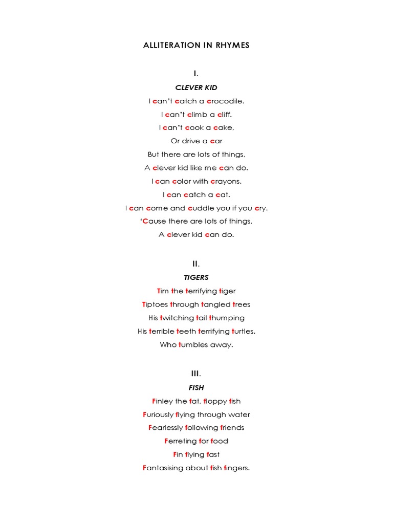 Alliteration in Children's Rhymes | PDF