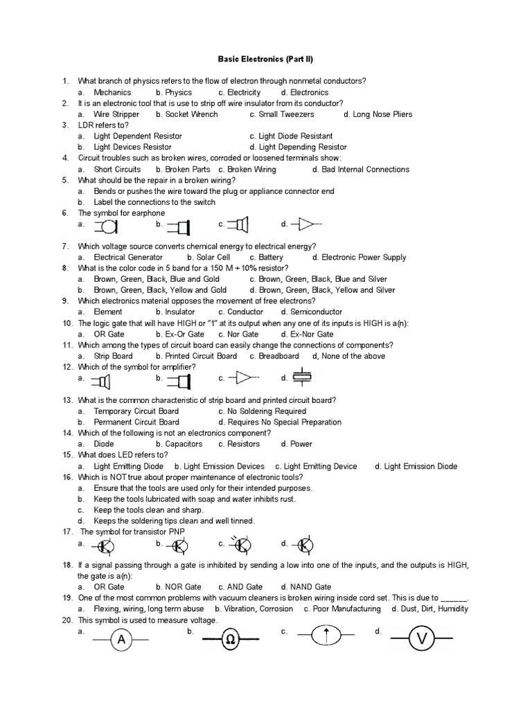 Basic Electronics Practice Exam | PDF | Logic Gate | Electronic Circuits