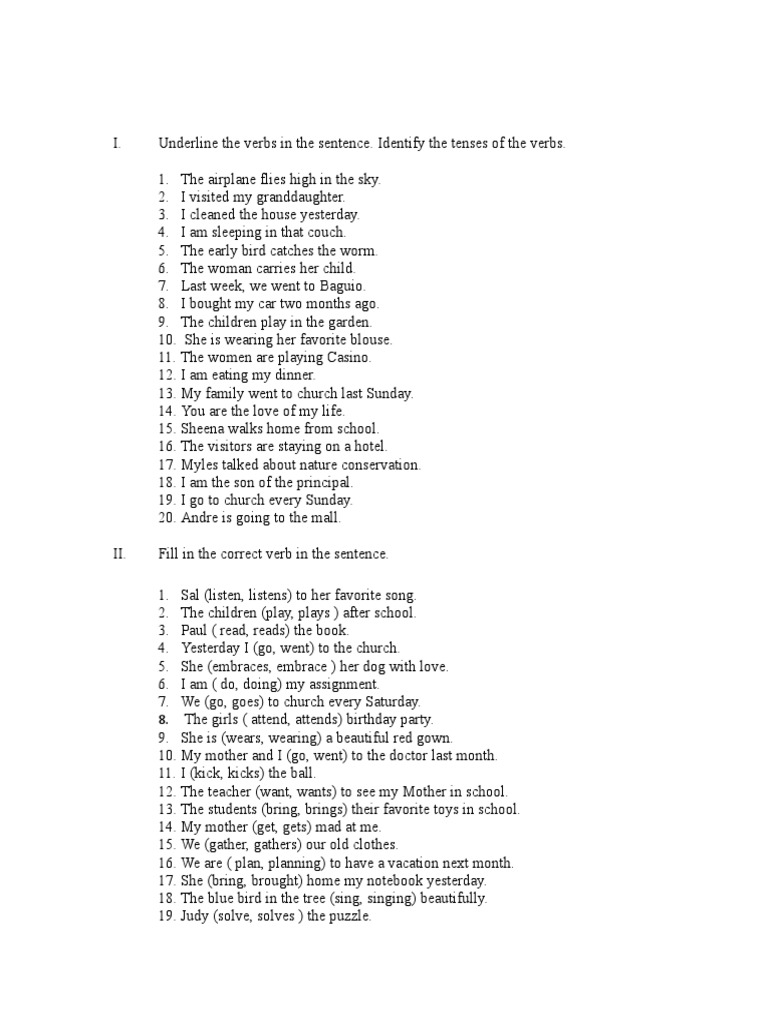 Underline The Verbs In The Sentence Pdf Grammar Language Mechanics