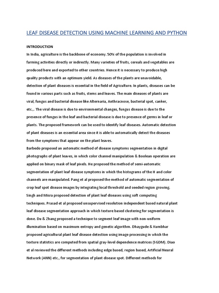 Leaf Disease Detection Using Machine Learning And Python Pdf Machine Learning Image