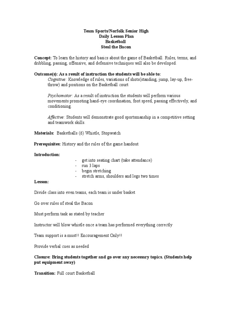 Basketball Lesson Steal The Bacon | PDF | Applied Psychology ...