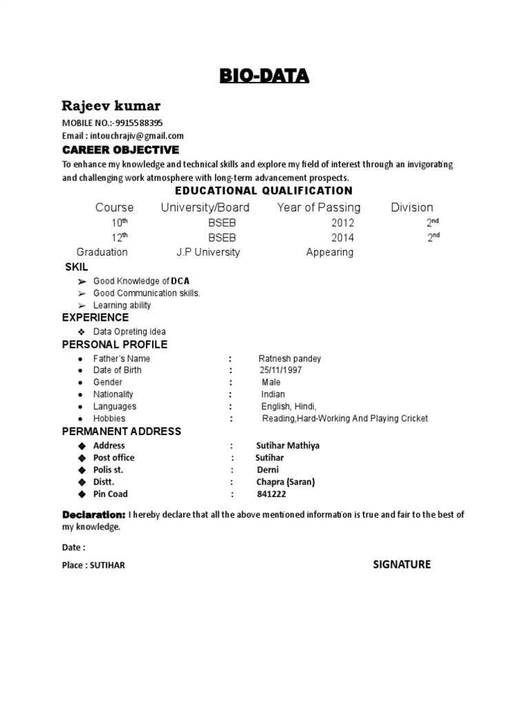 Rajeev Kumar's Resume: Seeking an Invigorating Career Opportunity with ...