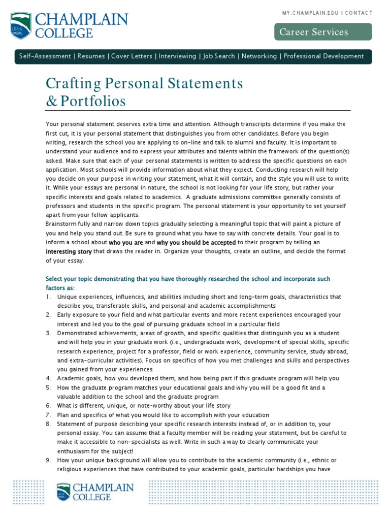 Crafting Personal Statements & Portfolios: Career Services | PDF ...