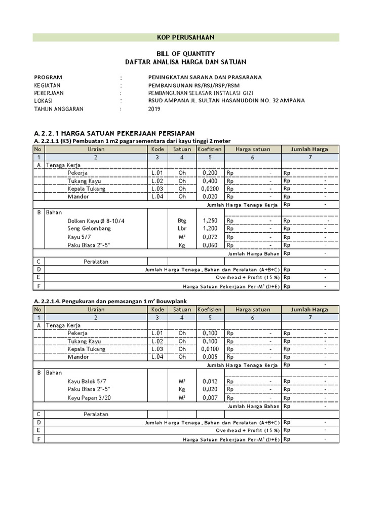 Contoh Bill of Quantity (Boq) | PDF