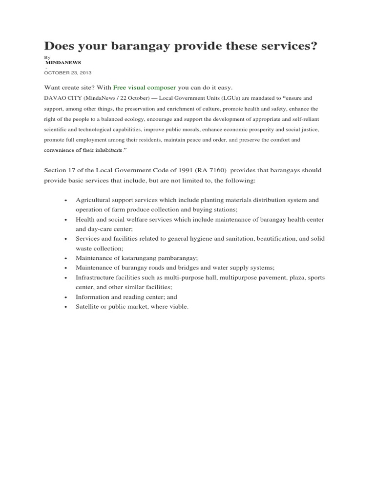 An Analysis of the Mandated Basic Services that Barangays are Required ...