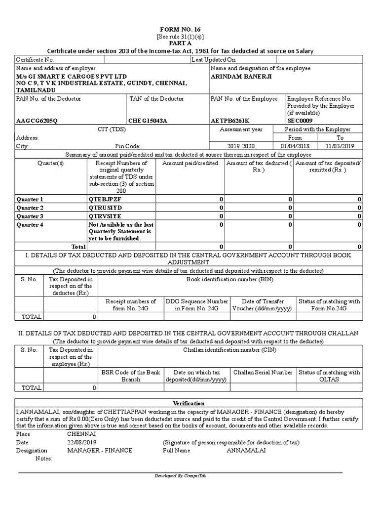 Form 16 Draft | PDF | Tax Deduction | Tax Exemption