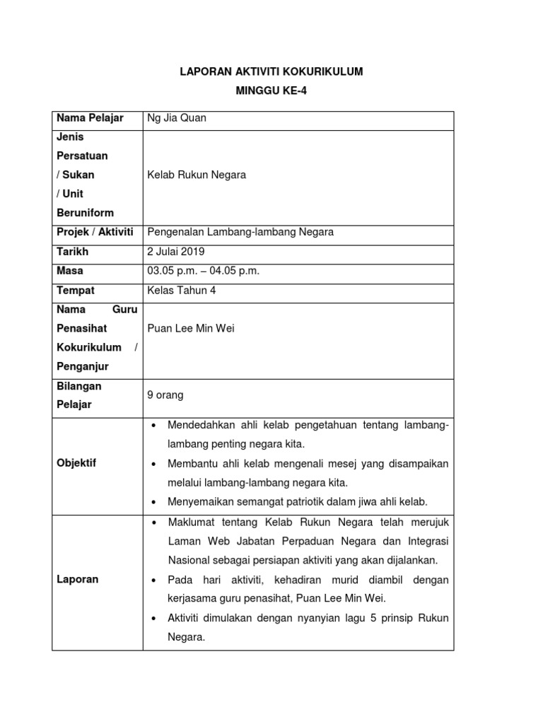 Laporan Aktiviti Kokurikulum | PDF