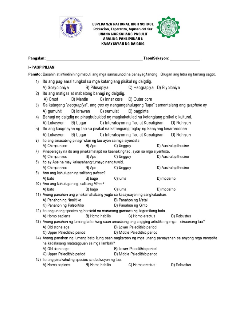 AP 8 1st Quarter Exam | PDF