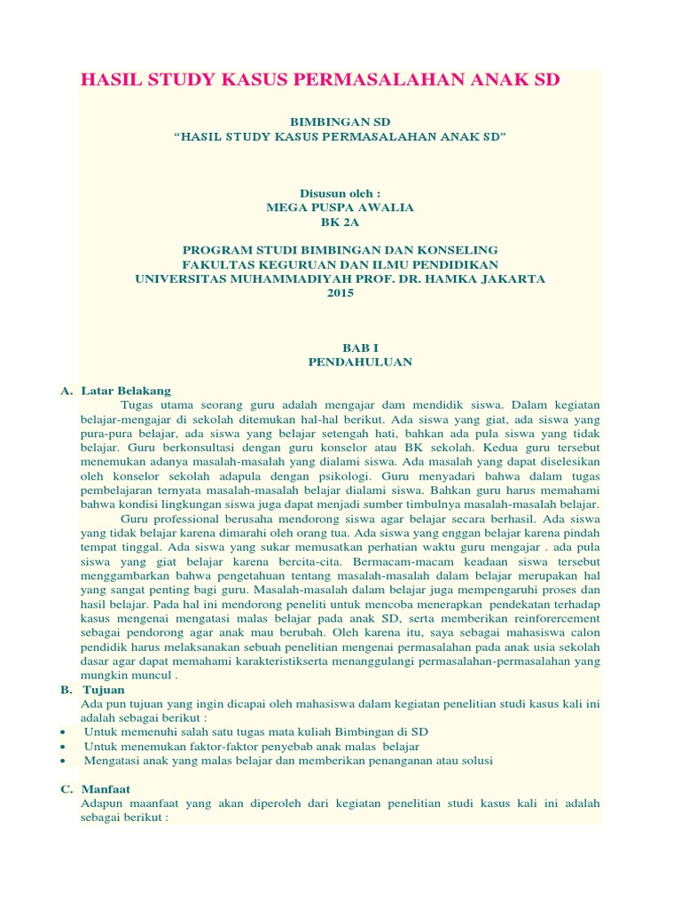 Contoh Studi Kasus SD | PDF