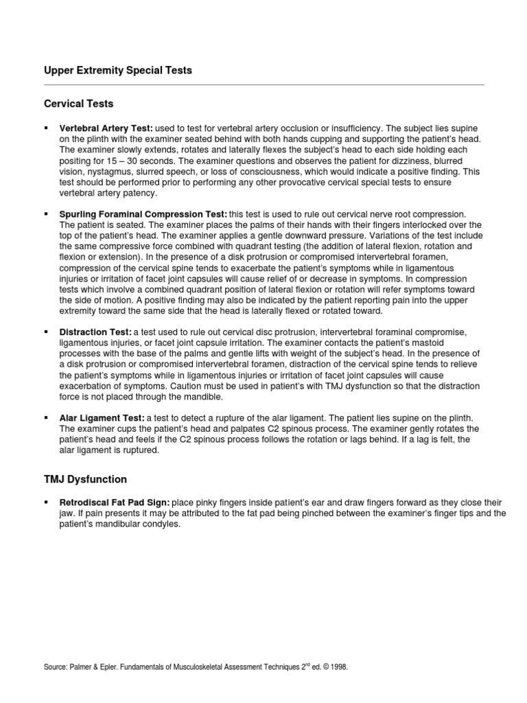 Upper Extremity Special Tests Guide | PDF | Thumb | Elbow